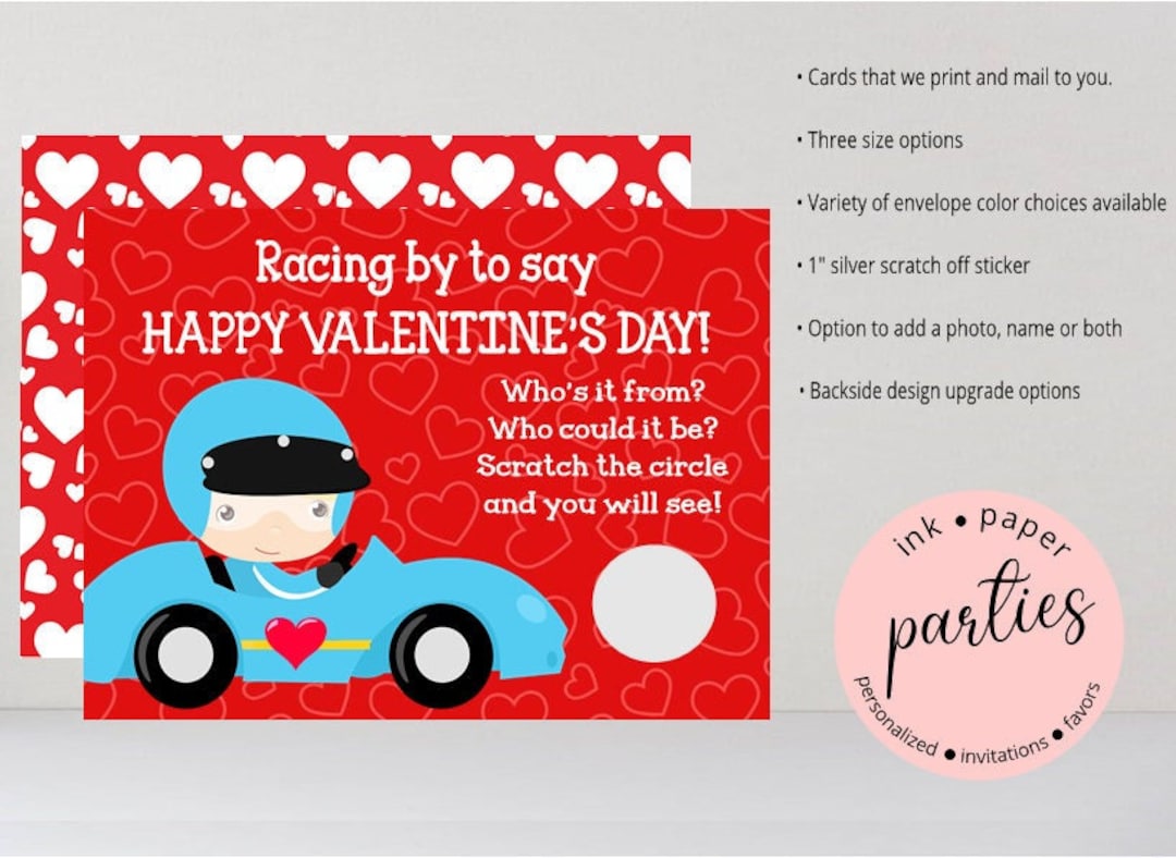 Race Car Racing Valentine Card Valentine's Day Cards Classroom ...