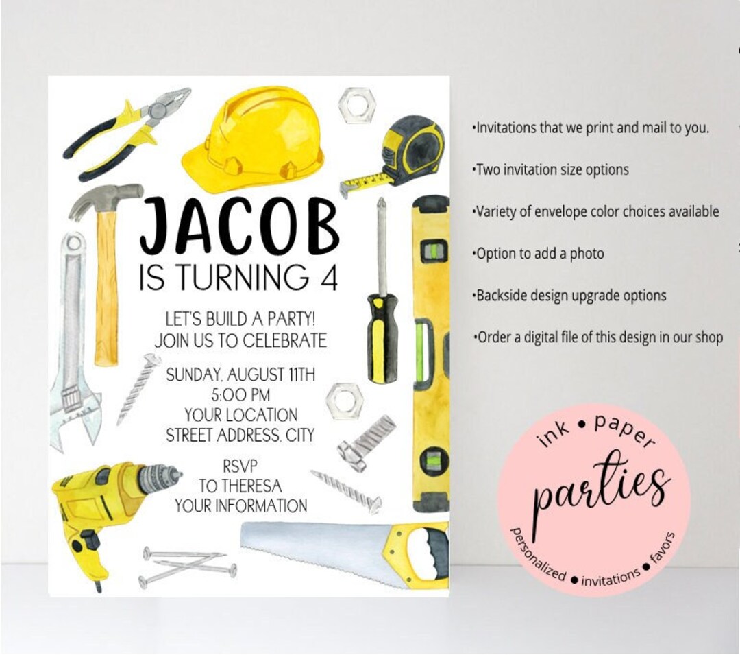 Builder Tools - Construction - Birthday Party Invitations ...