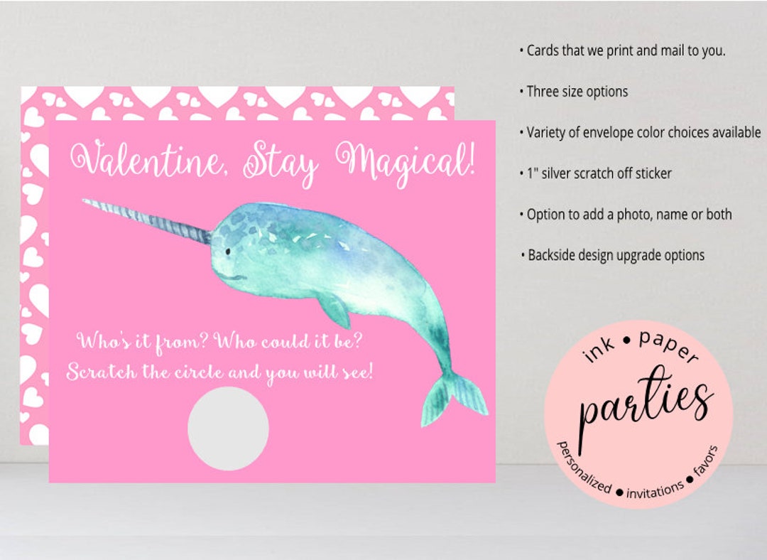 Narwhal Whale Themed Valentine Cards, School Valentines, Class ...