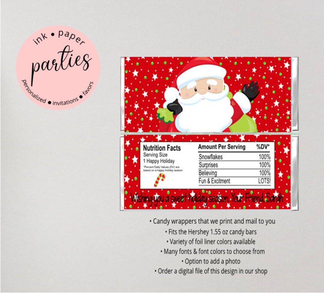 Christmas Holiday Santa Claus Winter Party Candy Wrappers - Etsy