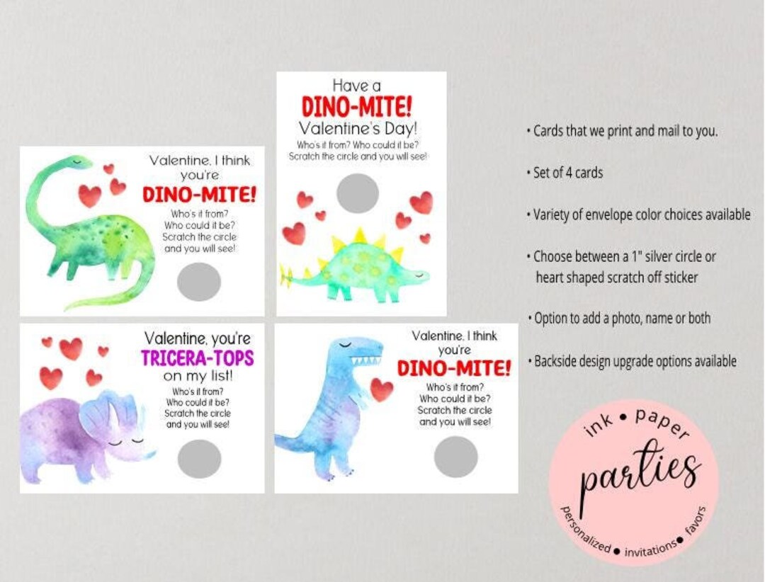 Dinosaurs T-rex Triceratops set of 4 Valentine Card Valentine's Day ...