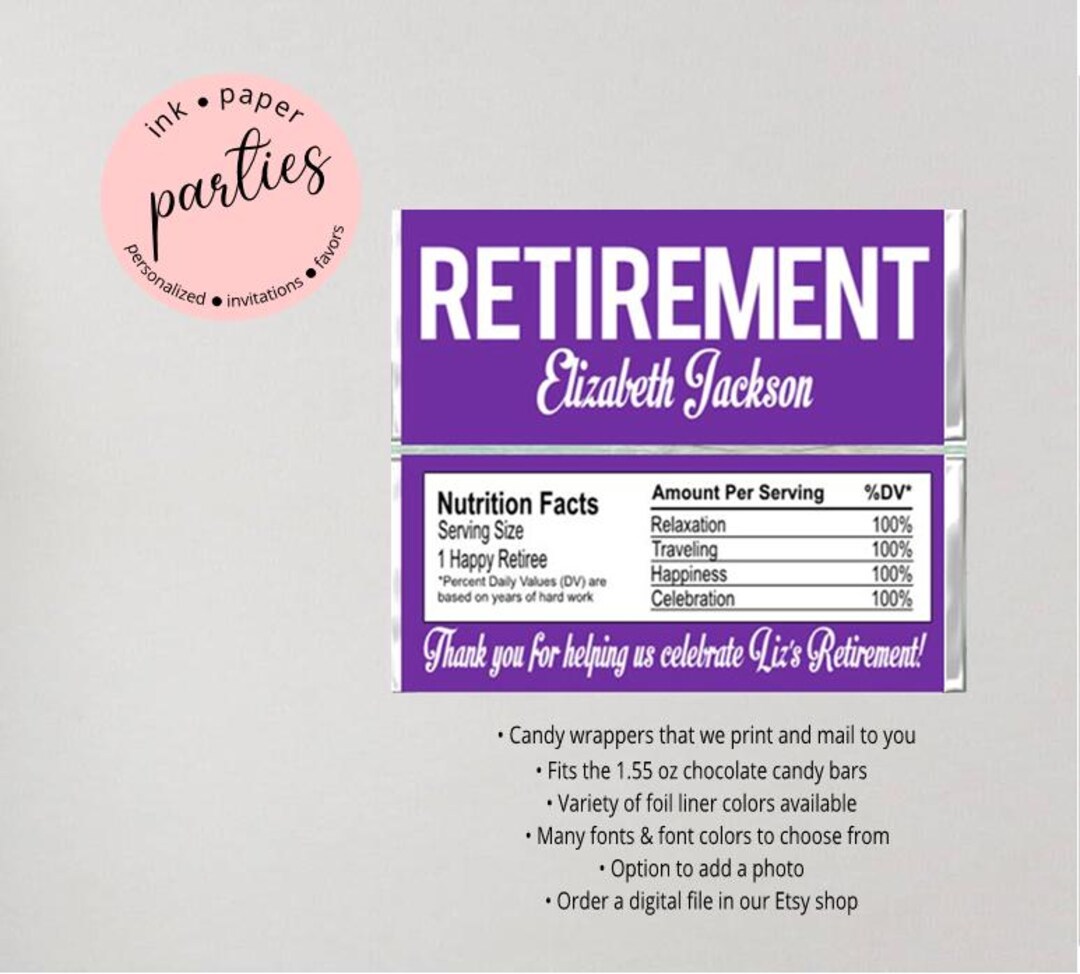 Retirement Retired Party Chocolate Candy Wrappers Favors Personalized ...