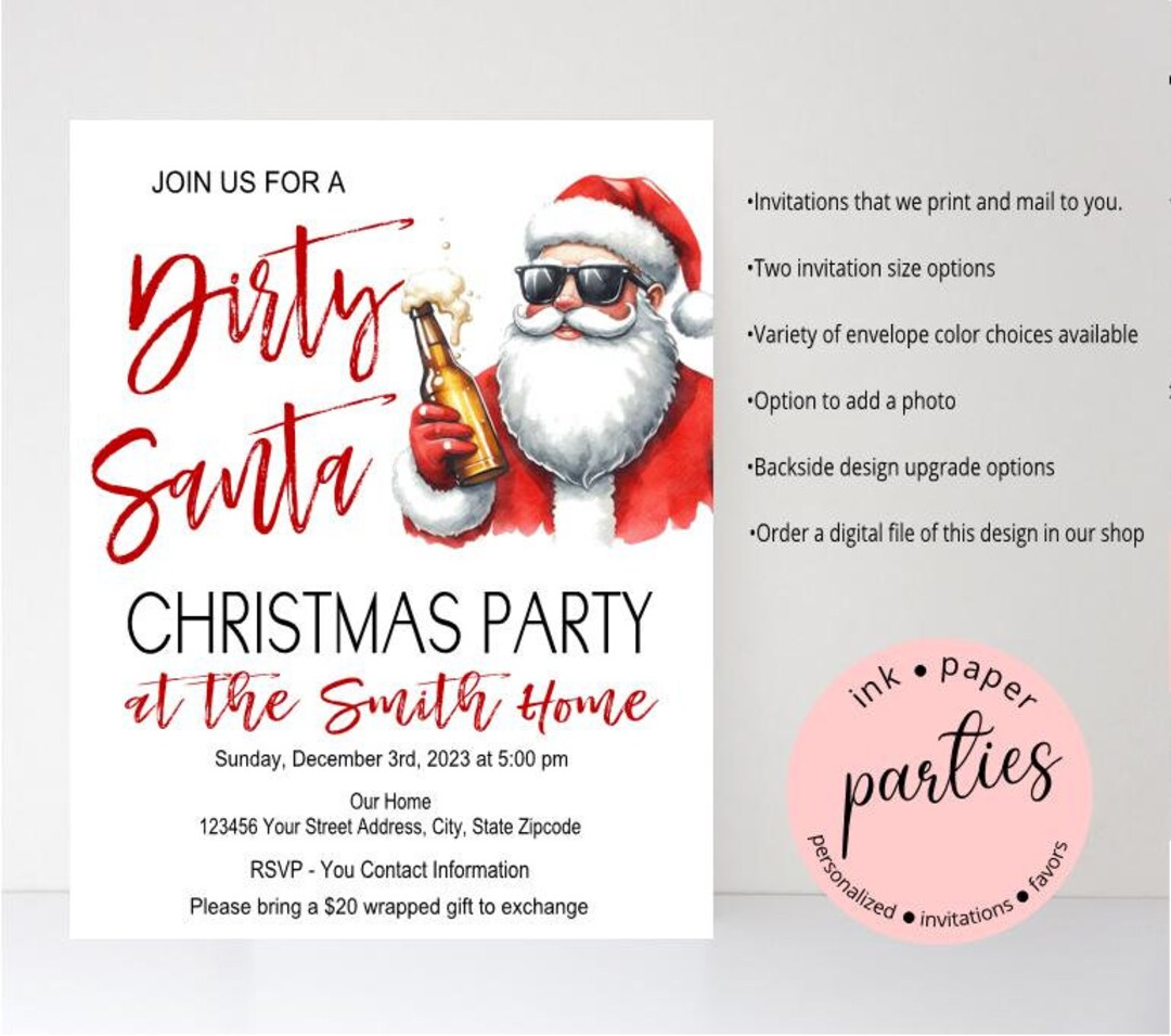 Dirty Santa Invitation - Christmas Holiday Party Invitation - Santa ...