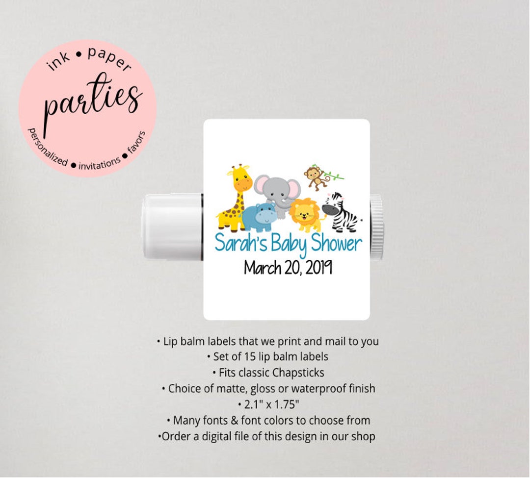 Zoo Safari Jungle Animals Birthday Party Lip Balm Labels Favor Favors ...