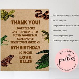 Reptile Lizard Snake Alligator Frog Turtle Birthday Party Thank You ...