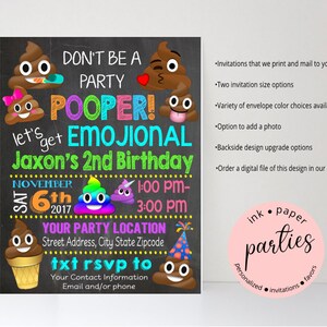 Emojicons Emoji Emojis Poop Birthday Party Chalkboard Invitations ...