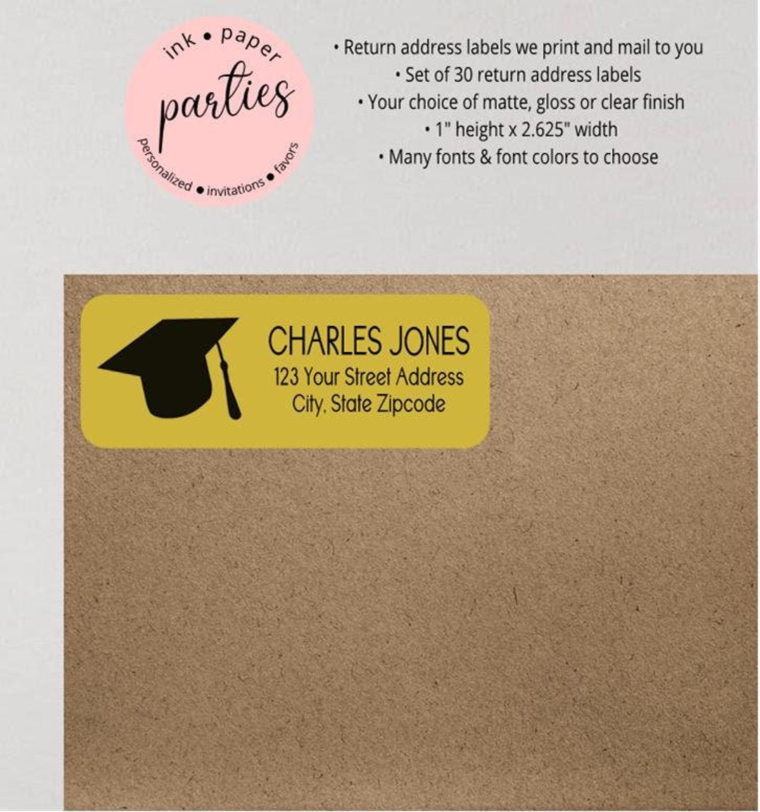 Graduation Graduate Cap ~ Any Color Background ~ Party Return Address ...