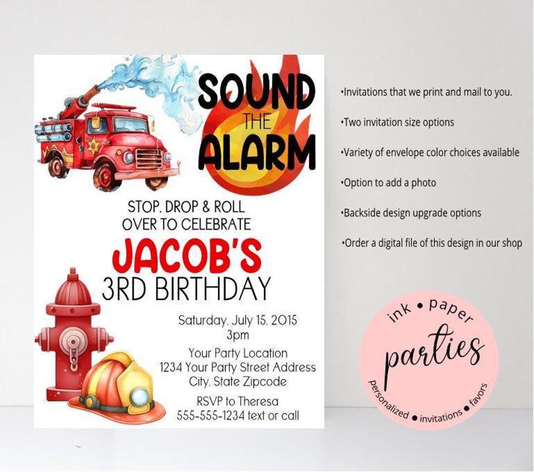 Firefighter Invitation - Fire Engine, Fire Department, Station Birthday ...