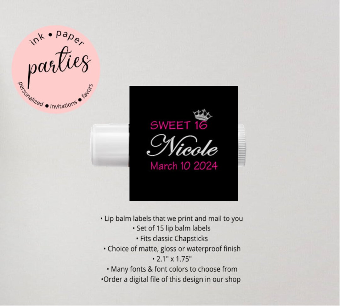Princess Tiara Crown Lip Balm Labels Birthday Wedding Anniversary ...