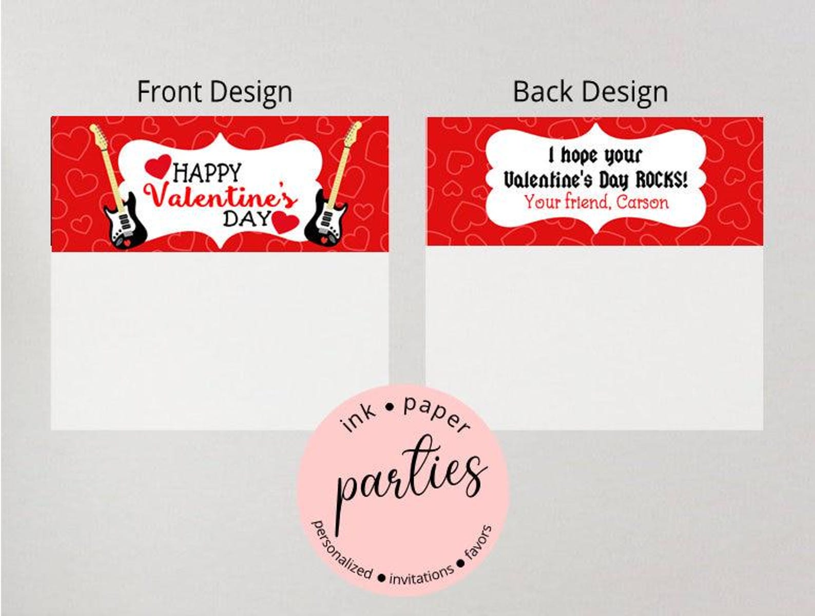 Guitar Rock N Roll Rock Star Valentine's Day Kids Valentine Candy Goody ...