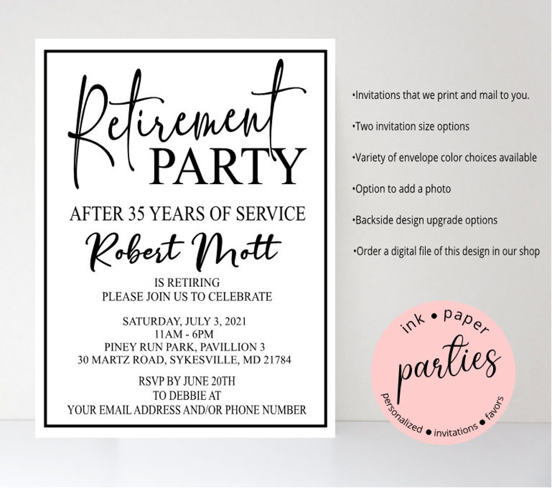 Retirement Retired Party Invitations Invites Announcement Personalized ...