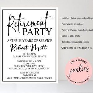 Retirement Retired Party Invitations Invites Announcement Personalized ...