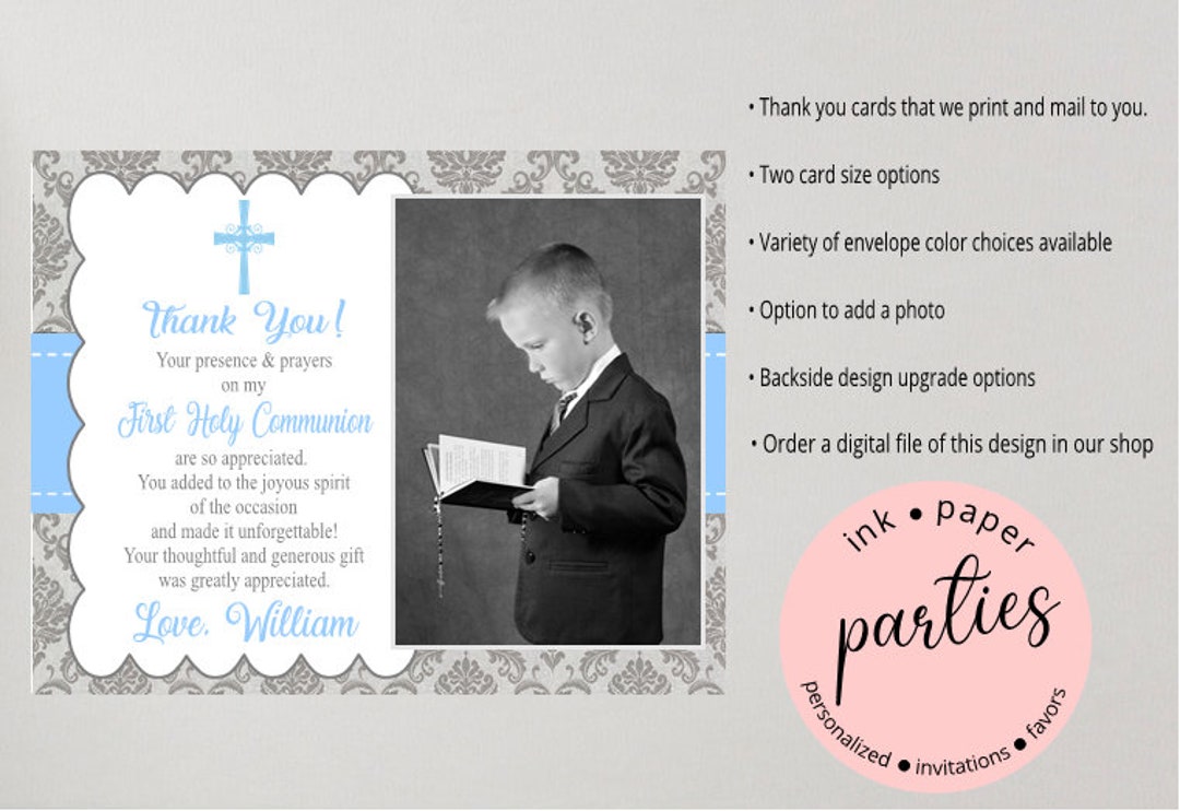 First Holy Communion With Your Photo Religious Party Thank You Note ...
