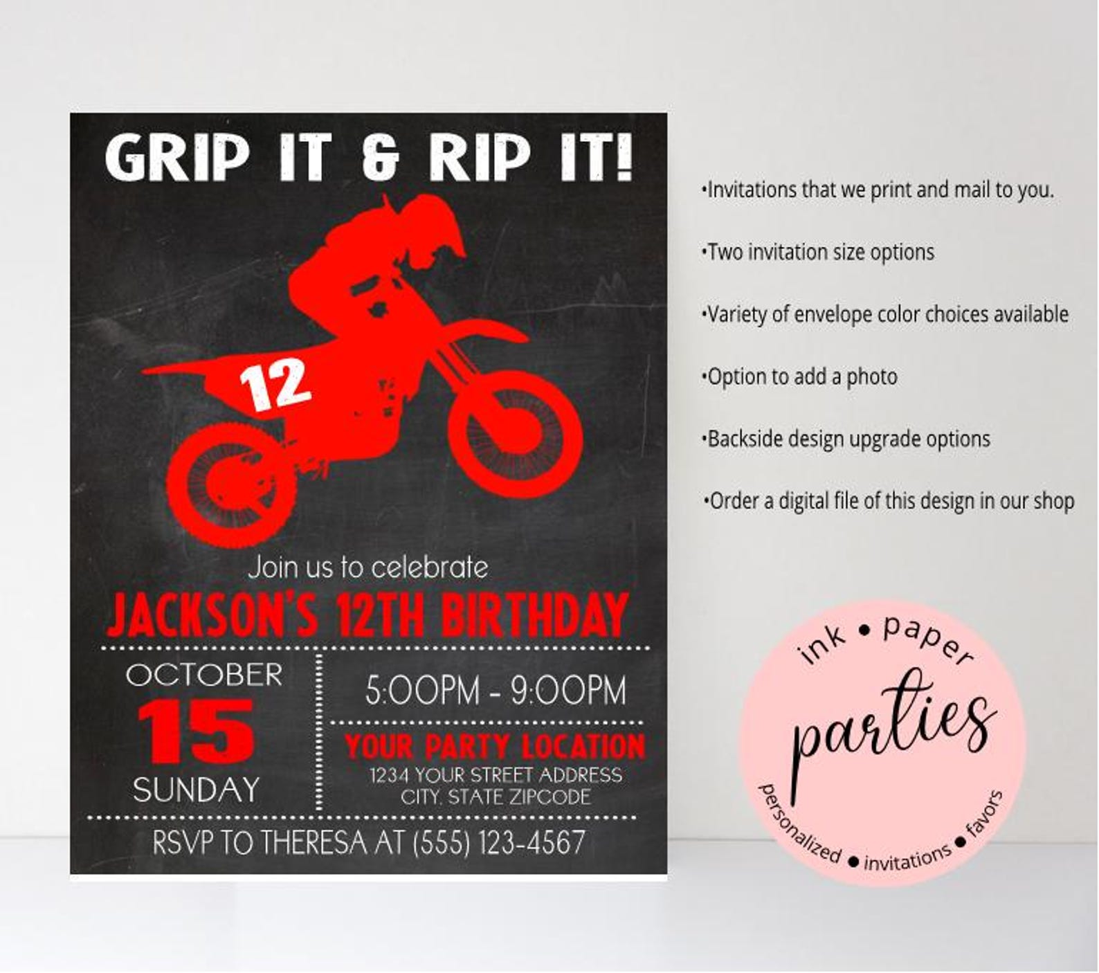 Dirt Bike Invitation - Motorcycle, Motocross, Birthday Party ...