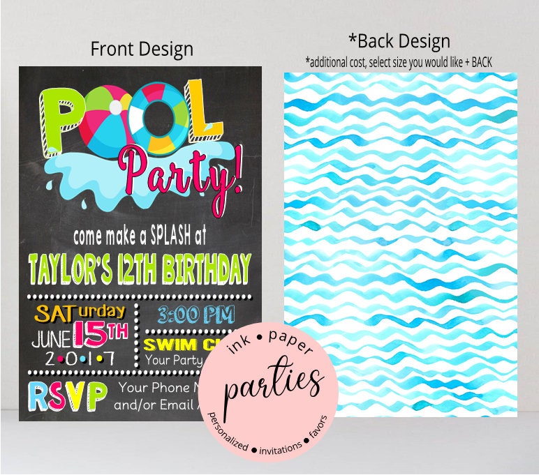 Pool Swim Swimming Birthday Party Chalkboard Invitations - Etsy