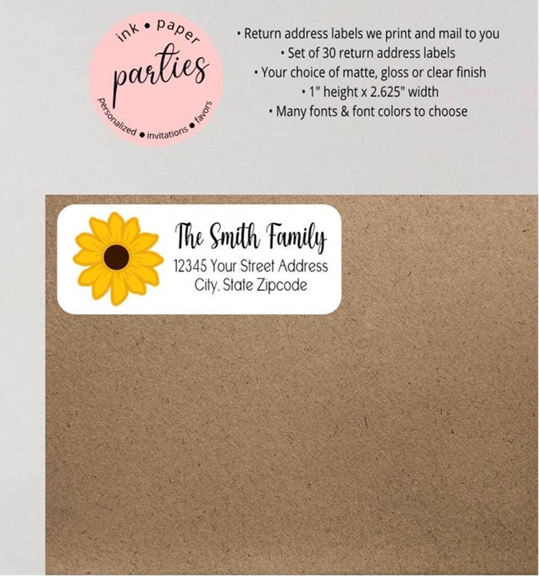 Flowers Floral Sunflowers Return Address Labels Personalized Custom ...