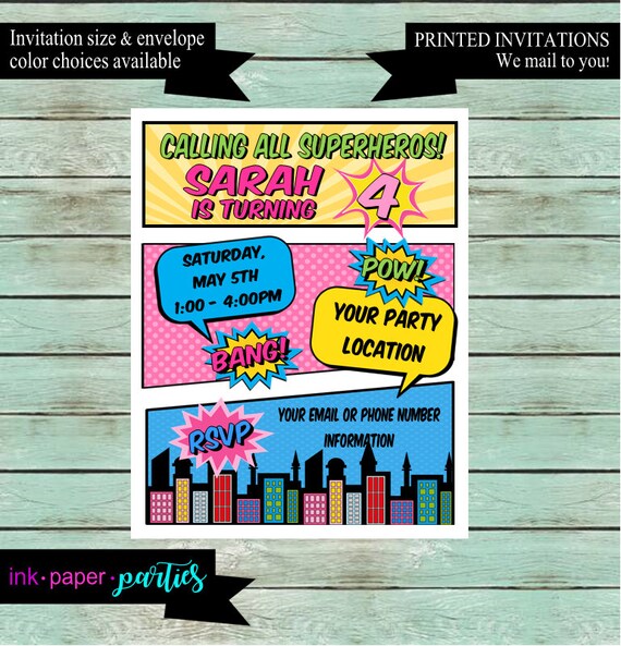 Superhero Hero Comic Book Birthday Party Invitations Invites | Etsy