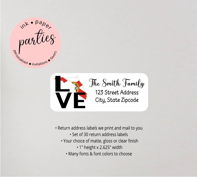 Florida State Return Address Labels Personalized Custom We - Etsy