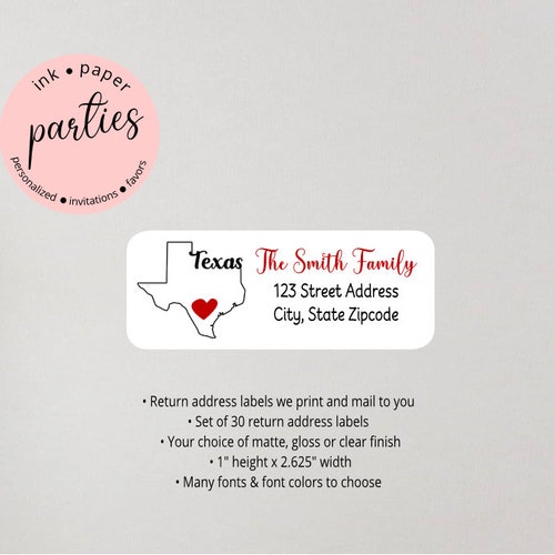 Texas Star State Return Address Labels Personalized Custom - Etsy