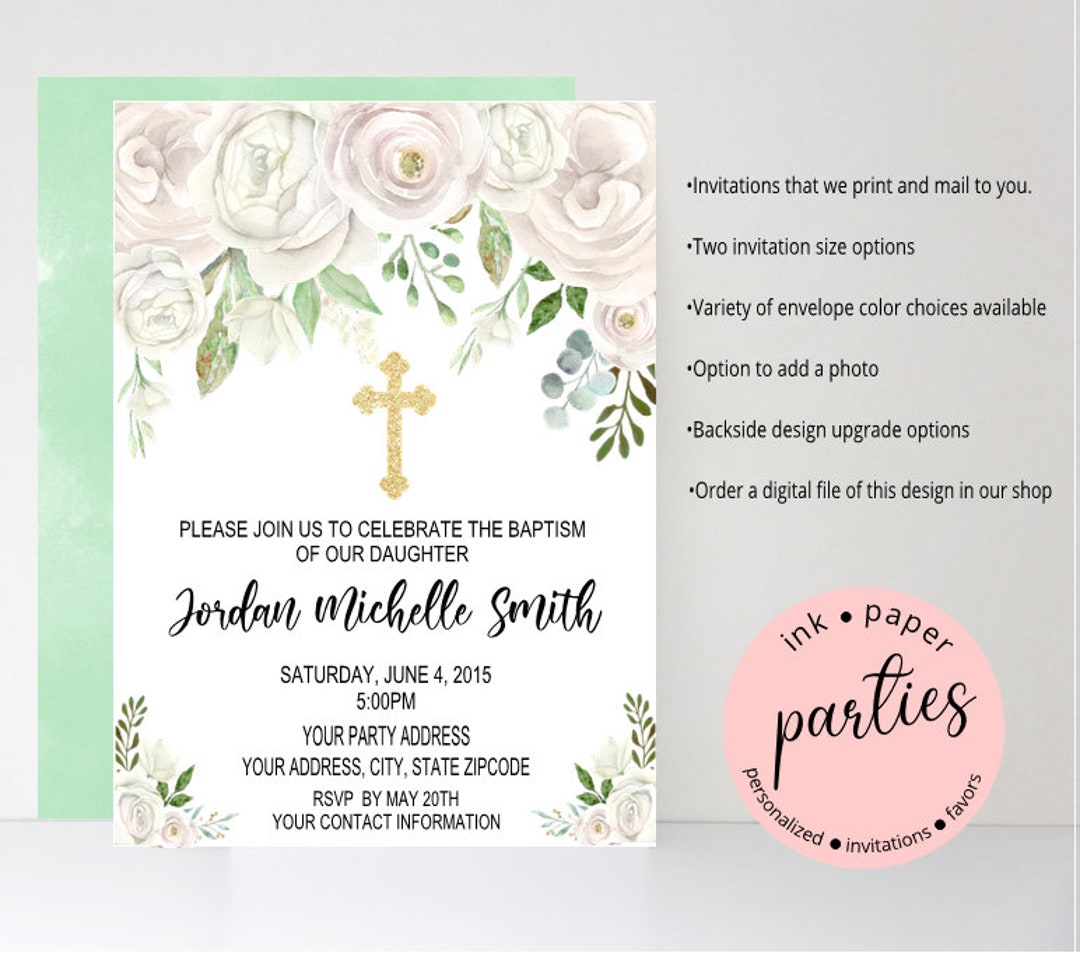 Cross Invitation Baptism Christening Confirmation First Communion Party ...