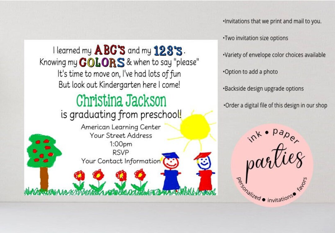 Preschool Kindergarten Pre-k Graduation Graduate Party Invitations ...