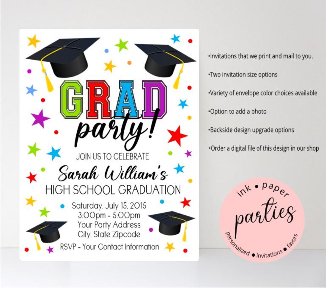 Graduation Graduate Cap & Stars Party Invitations Invites Announcement ...