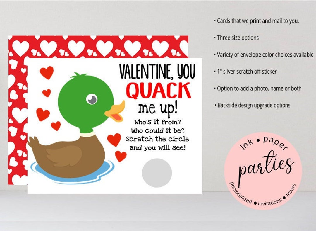 Duck Valentine Card Valentine's Day Cards Classroom Valentines Kids Class School Valentine ...