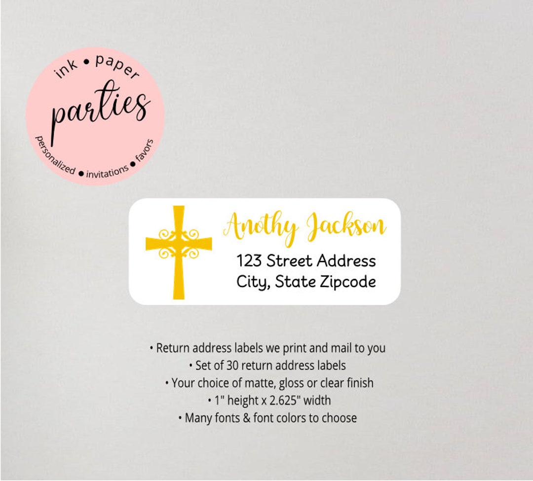 Religious First Communion Baptism Cross Party Return Address Labels ...