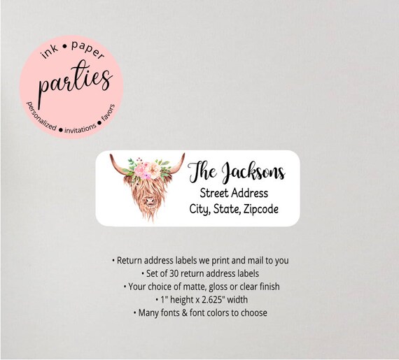 Highland Cow Farm Rustic Return Address Labels Personalized - Etsy