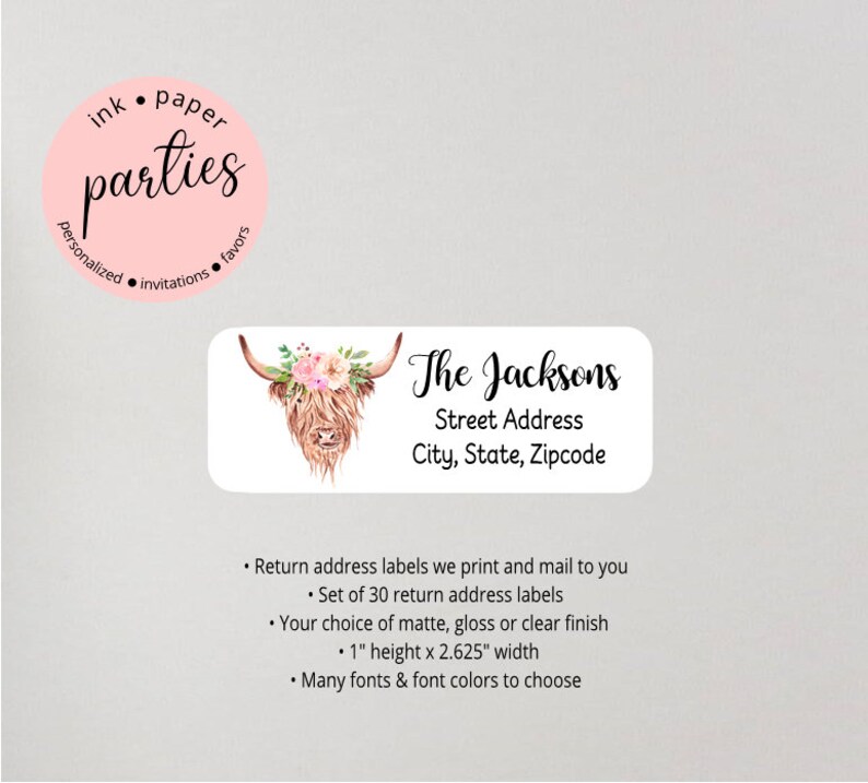 Highland Cow Farm Rustic Return Address Labels Personalized - Etsy