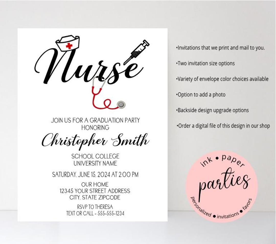 Graduation Graduate Nurse Nursing School Party Invitations Invites ...