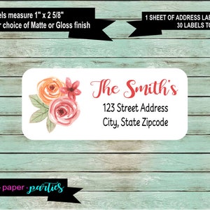Floral Flowers Return Address Labels Favors Personalized | Etsy
