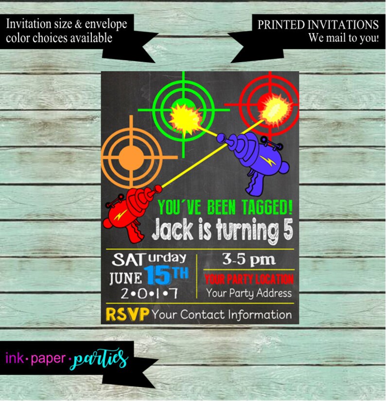Laser Tag Guns Birthday Party Chalkboard Invitations Invites | Etsy