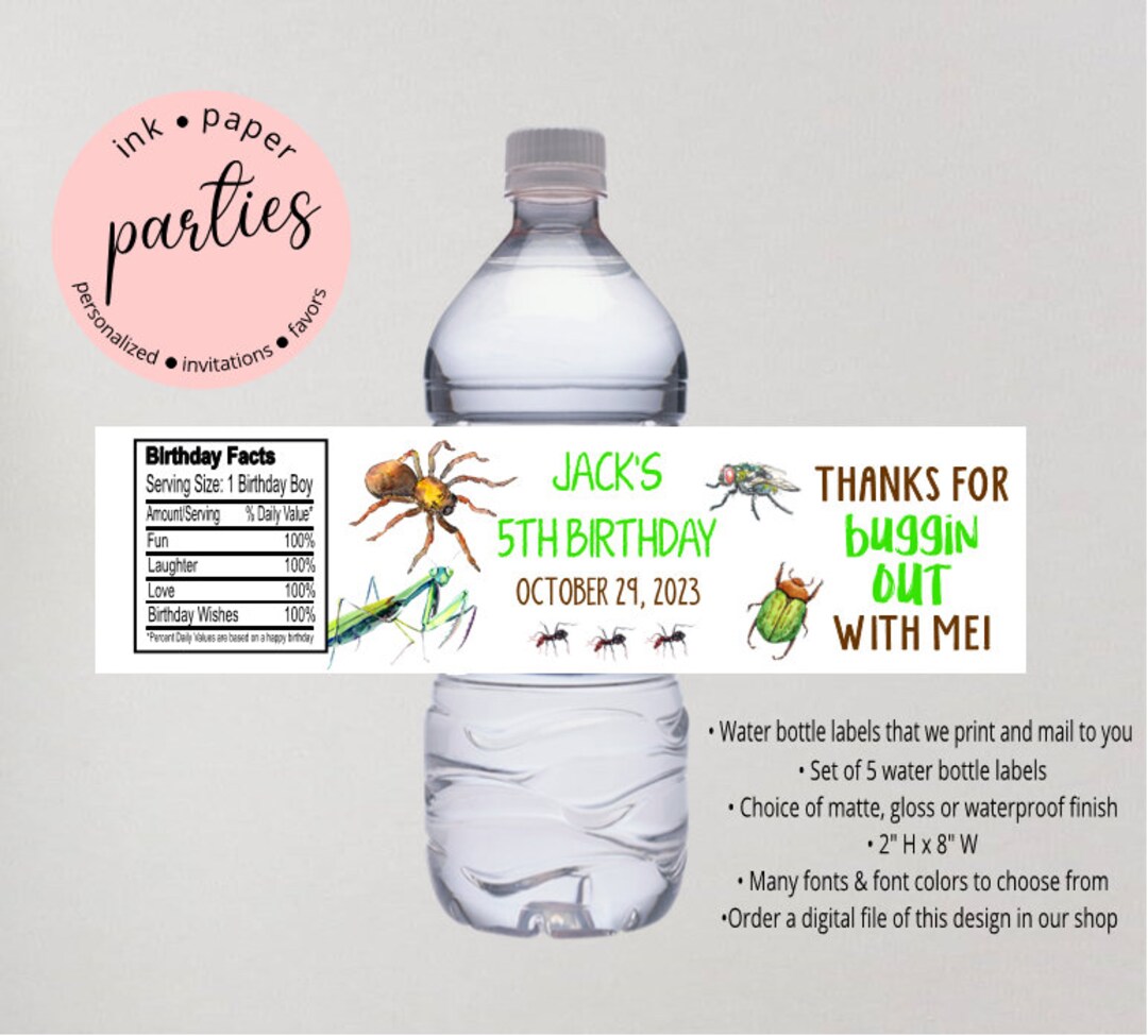 Bugs Insect Birthday Party Favors Favor Water Bottle Labels Wrappers ...