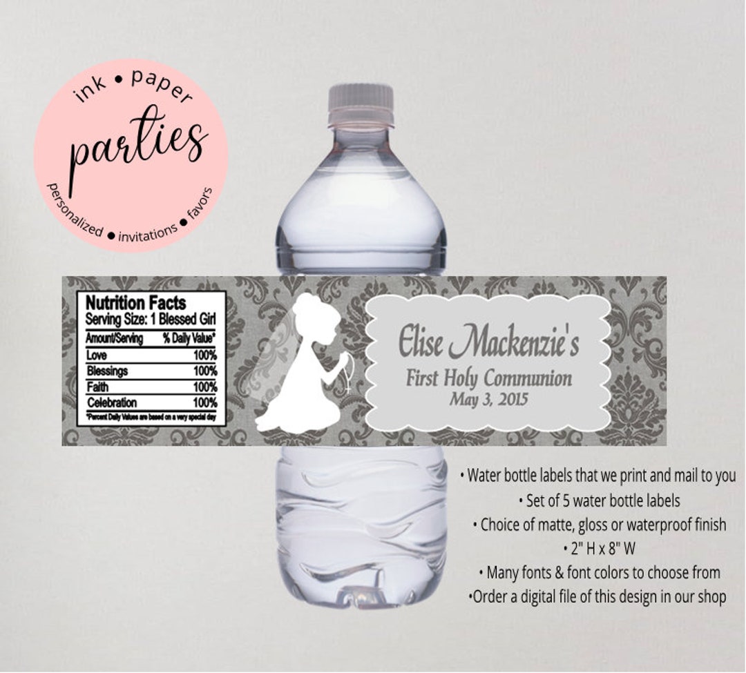 First Holy Communion Girl Party Favors Favor Water Bottle Labels ...