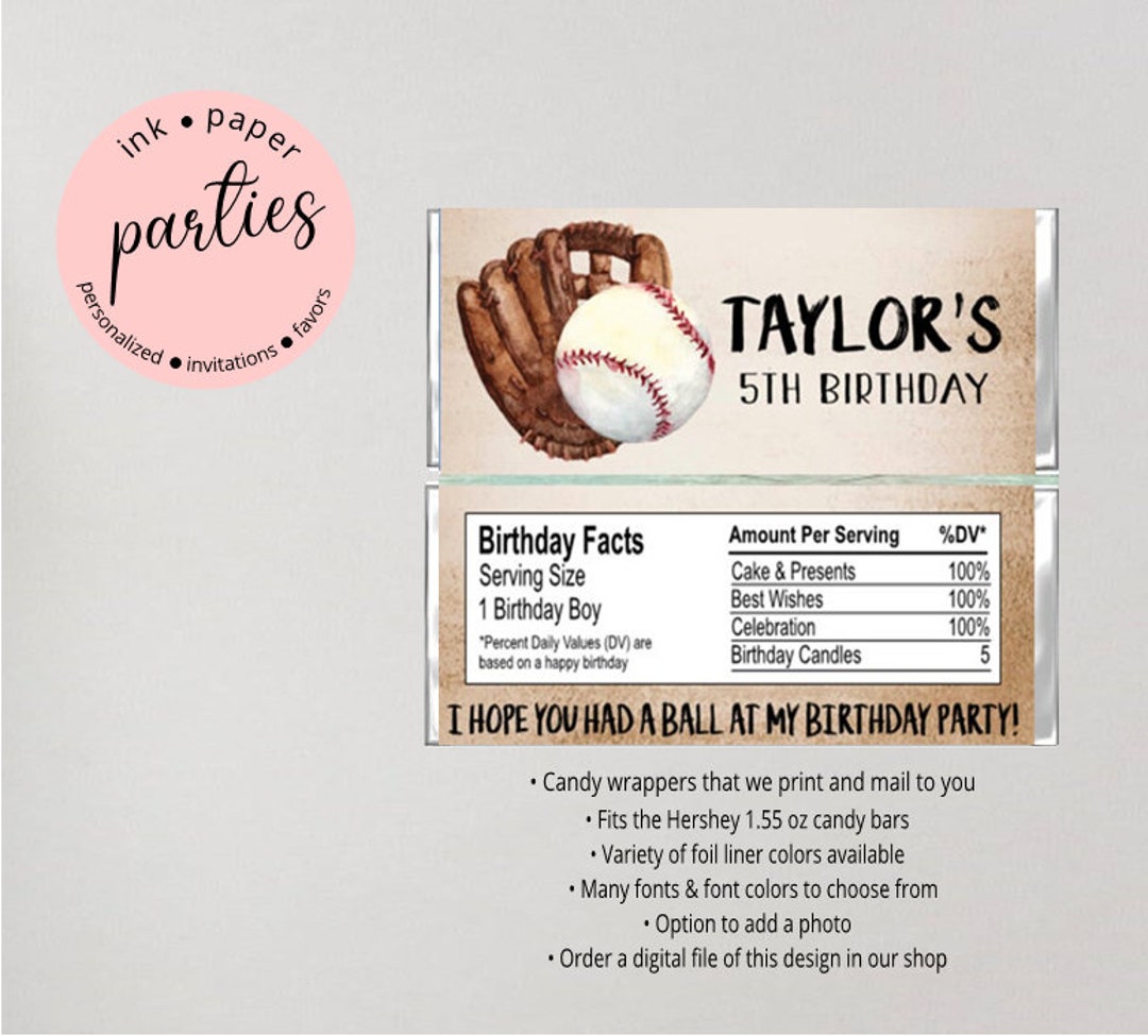 Sports Baseball Balls Birthday Party Candy Wrappers Favors Personalized ...