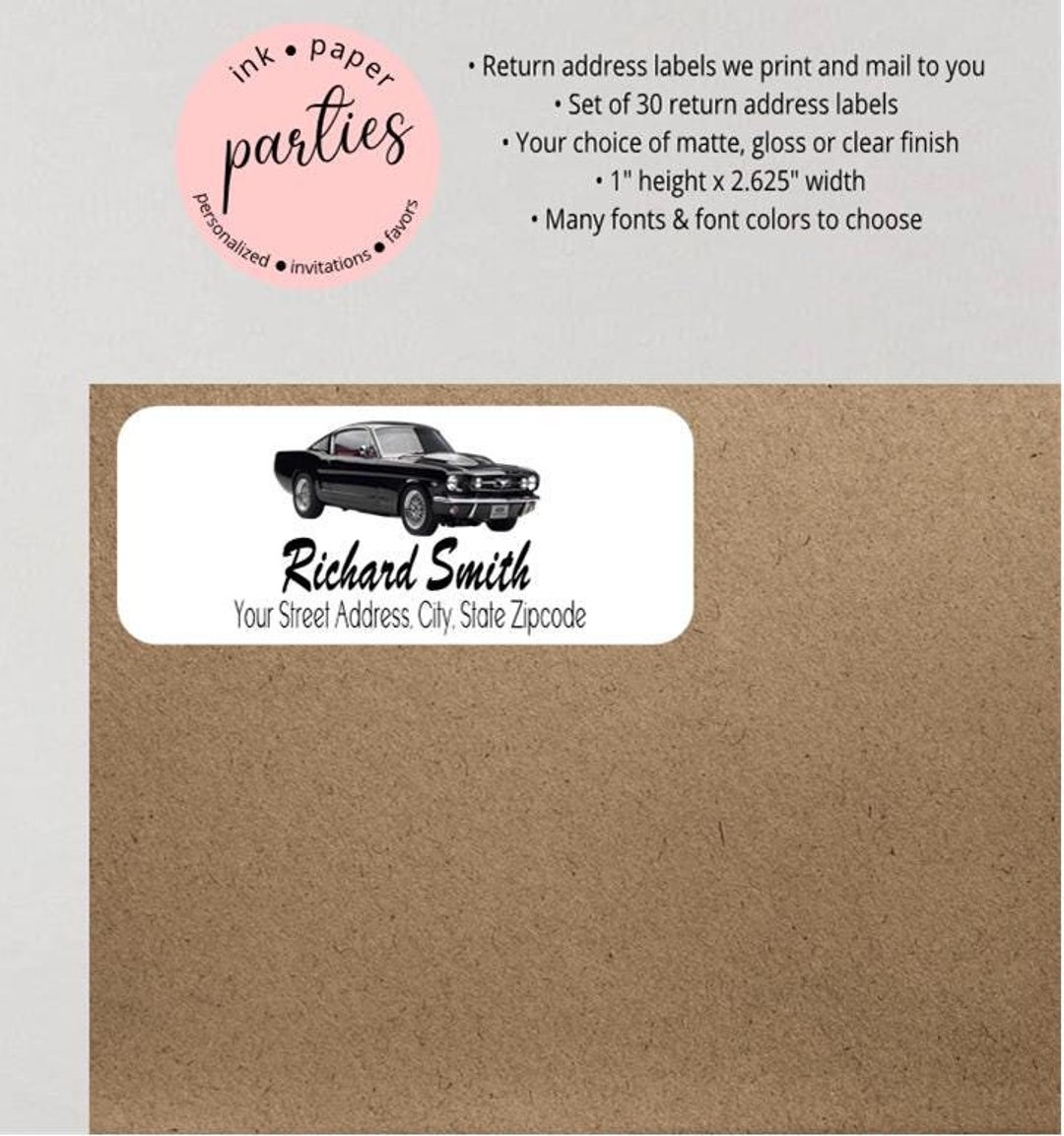 Classic Vintage Car Return Address Labels Favors Personalized Custom ...