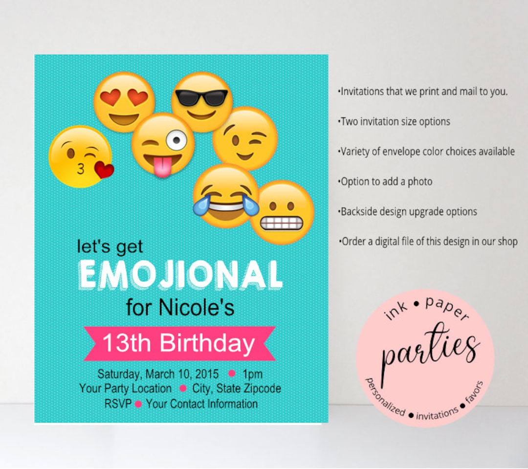 Emojicons, Emoji, Emojis Invitation - Birthday Party Invitations ...