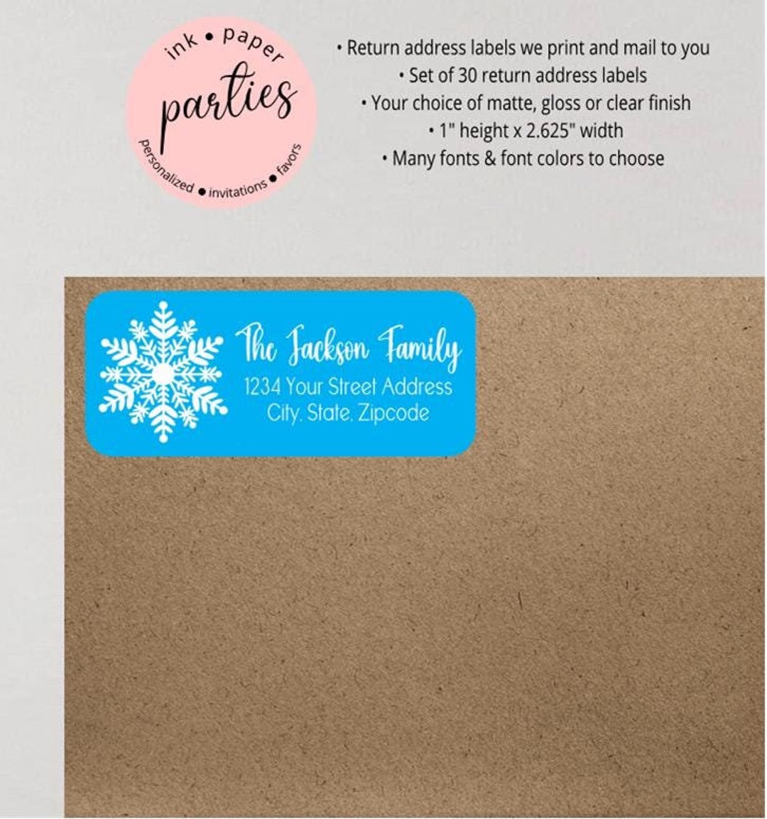Snowflake Snow Flake ~ ANY COLOR Background~ Return Address Gloss ...
