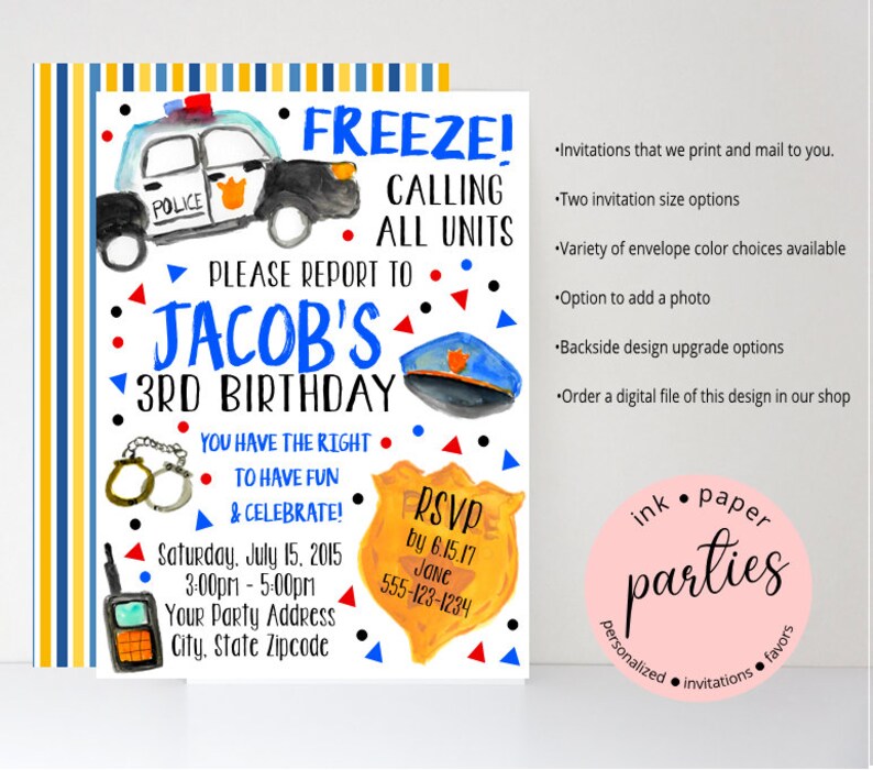Police Birthday Party Invitations Invites Personalized Custom - Etsy