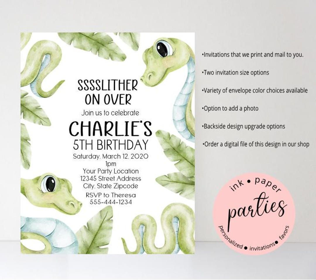 Snake Birthday Party Invitation - Snakes Party Invitations ...