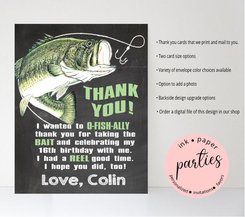 Fishing Fish Birthday Party Thank You Note Cards Personalized - Etsy