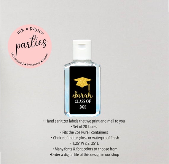 Graduation Party Favor Black Gold Graduation Labels Sanitizer Labels ...