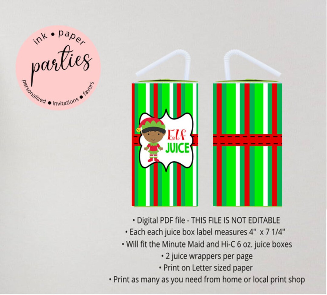Printable Christmas Holiday Elf Juice Box Wrappers Party - Etsy