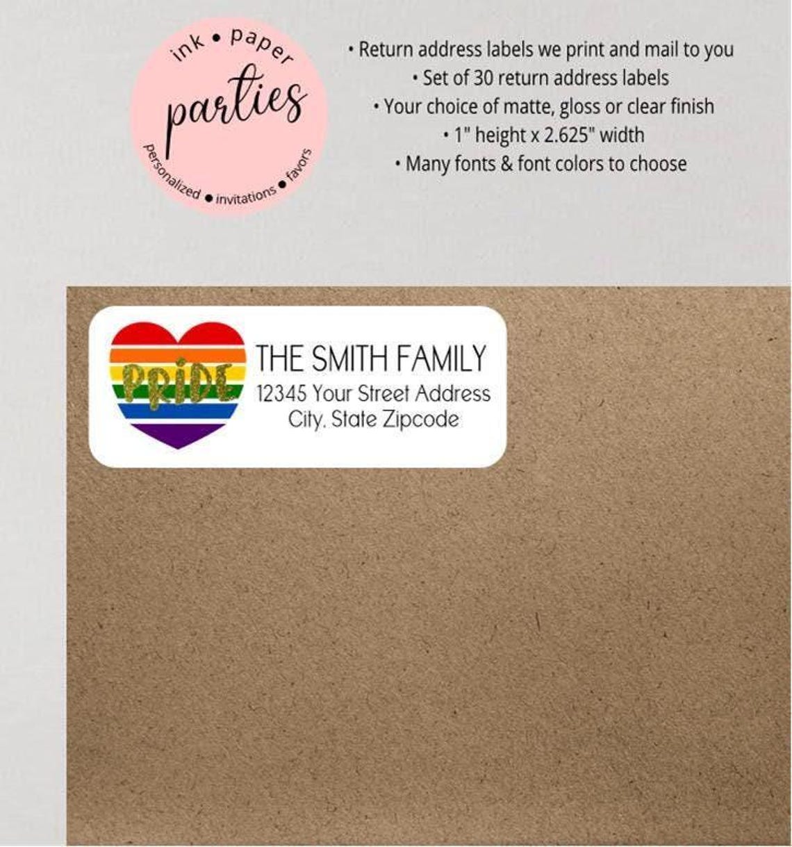 LGBTQ Gay Lesbian Pride Rainbow Love Return Address Labels Personalized ...