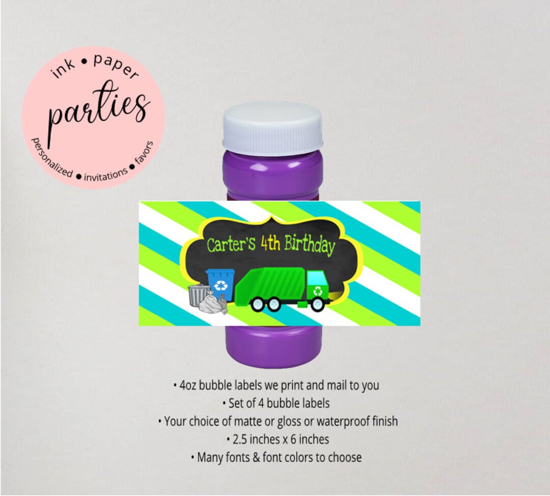 Garbage Recycle Recycling Truck Birthday Party Bubble Labels Wrappers ...