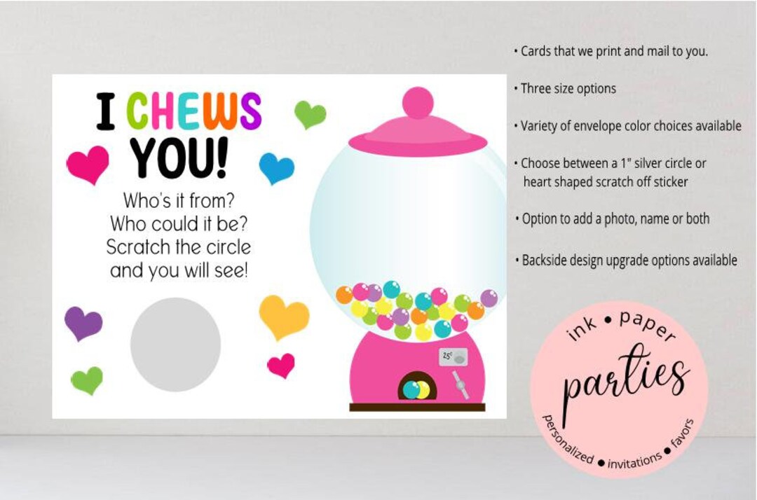 Bubblegum Gum Themed Valentine Cards, School Valentines, Class ...
