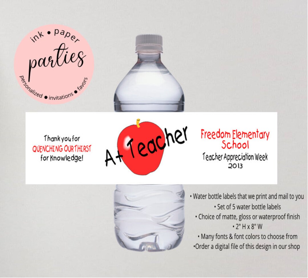 Teacher Appreciation Party Favors Favor Water Bottle Labels Wrappers ...