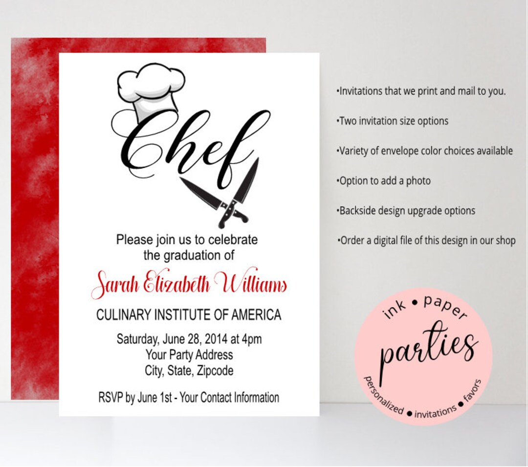 Culinary Chef Cooking Baking School Graduation Party Invitations ...