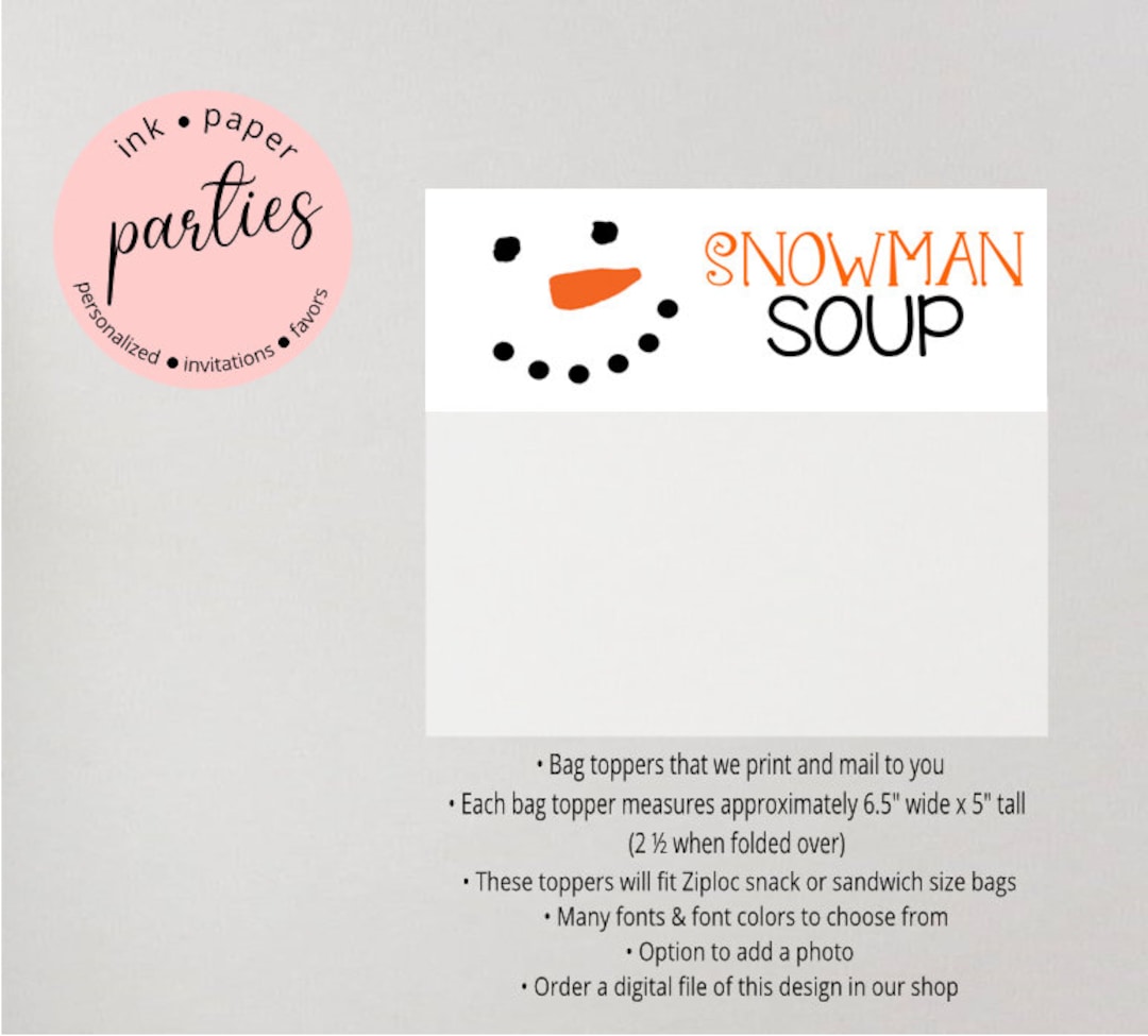 Christmas Holiday snowman Soup Party Favors Favor Favors Bag Bags Treat ...